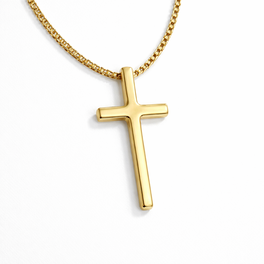 Gold Plated Cross Necklace – Simple Textured Pendant Design – Maya & Mina