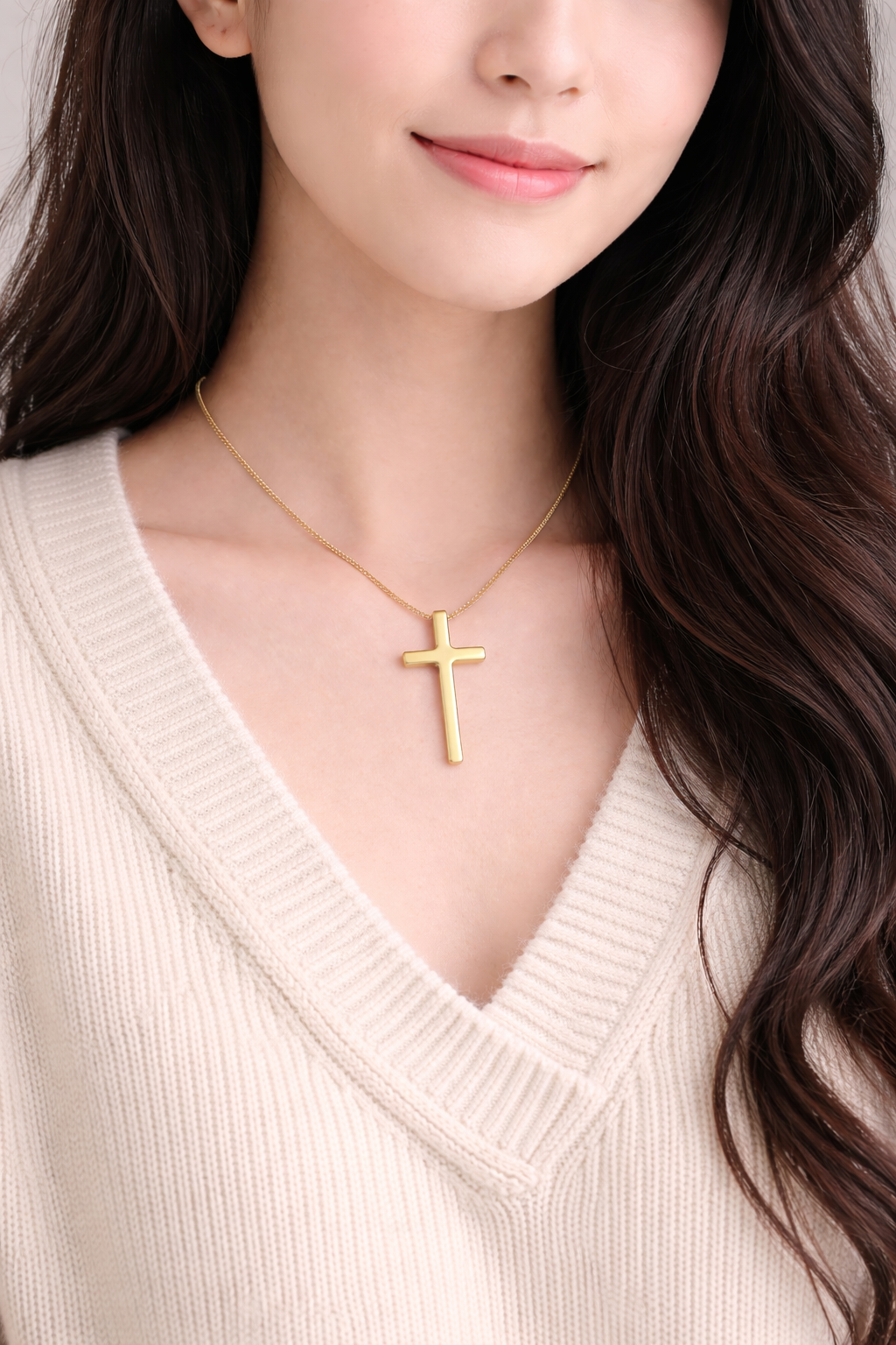 Gold Plated Cross Necklace – Simple Textured Pendant Design – Maya & Mina